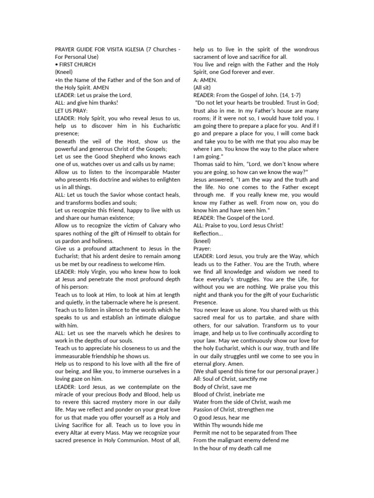 Prayer Guide For Visita Iglesia | PDF | Eucharist | Glory (Religion)