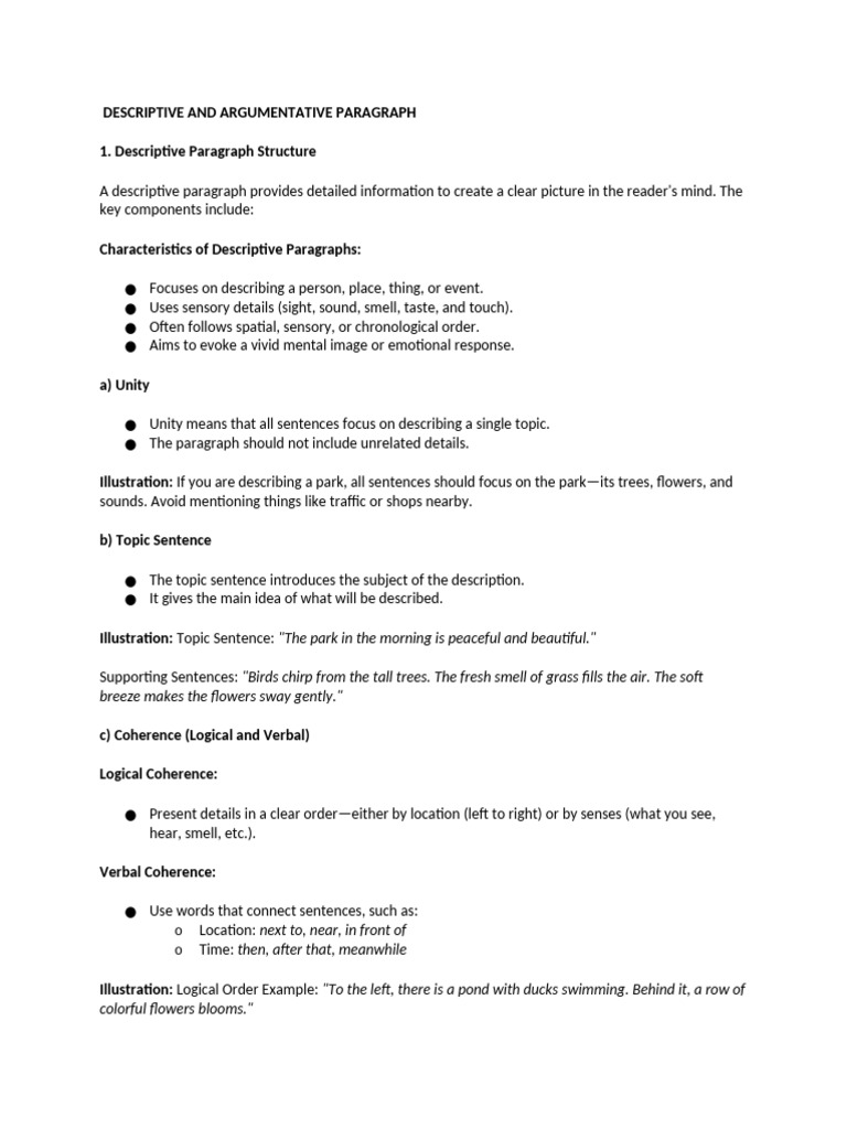 DESCRIPTIVE AND ARGUMENTATIVE PARAGRAPH-1 | PDF | Argument | Psychology