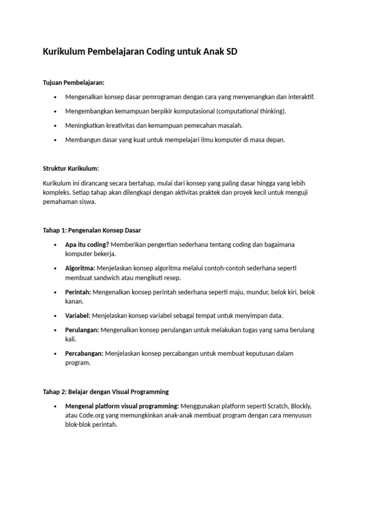 Kurikulum Pembelajaran Coding Untuk Anak SD | PDF