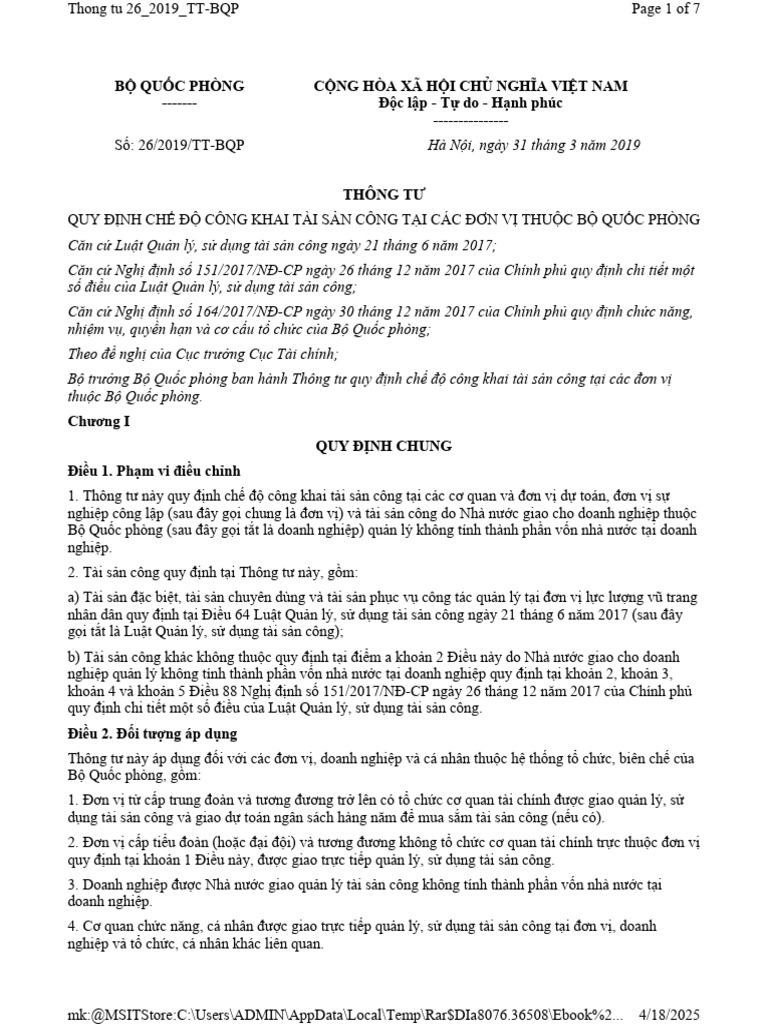 TT 26_2019_TT-BQP cong khi tai san cong thuoc BQP | PDF