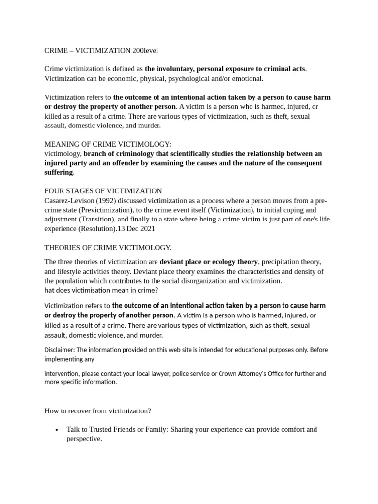 Understanding Crime Victimization | PDF | Victimisation | Crimes