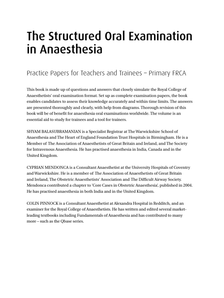 The Structured Oral Examination in Anaesthesia | PDF | Receptor ...