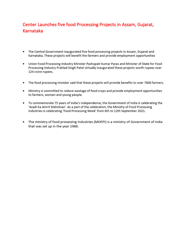 5 Food Processing Projects | PDF