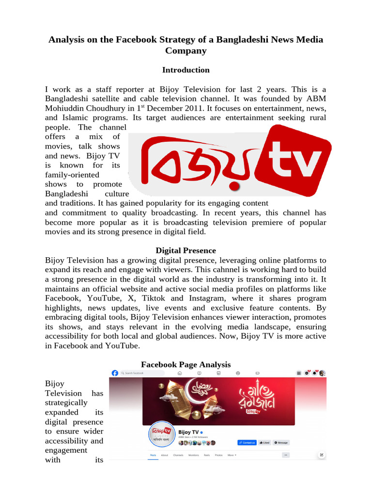 Bijoy TV's Facebook Engagement Strategy | PDF | Social Media | Popular ...
