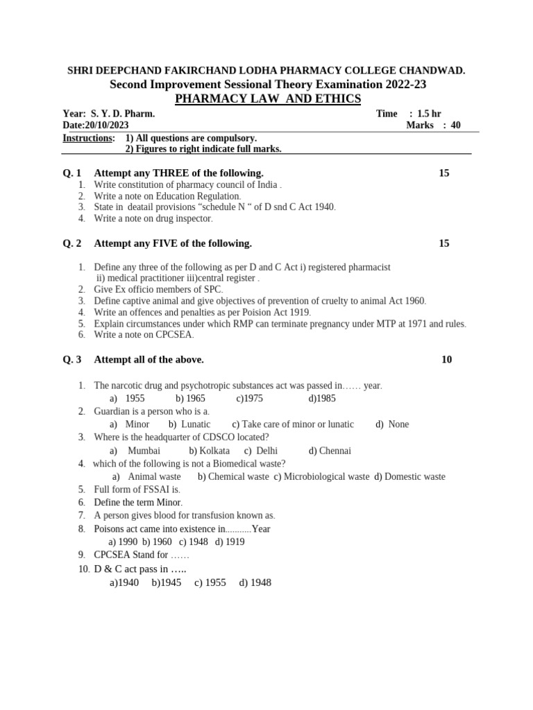 law and ethics 2nd improvement sessional q paper_241002_205806 | PDF