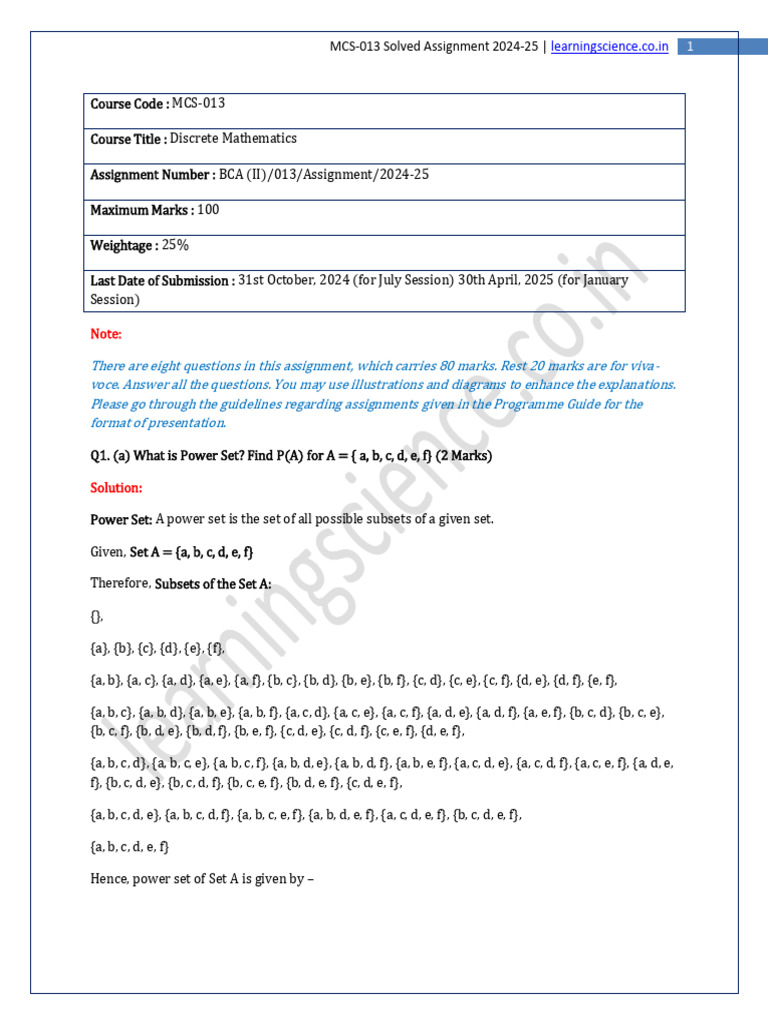 MCS013 SOLVED ASSIGNMENT 2024-25 | PDF | Function (Mathematics) | Proposition