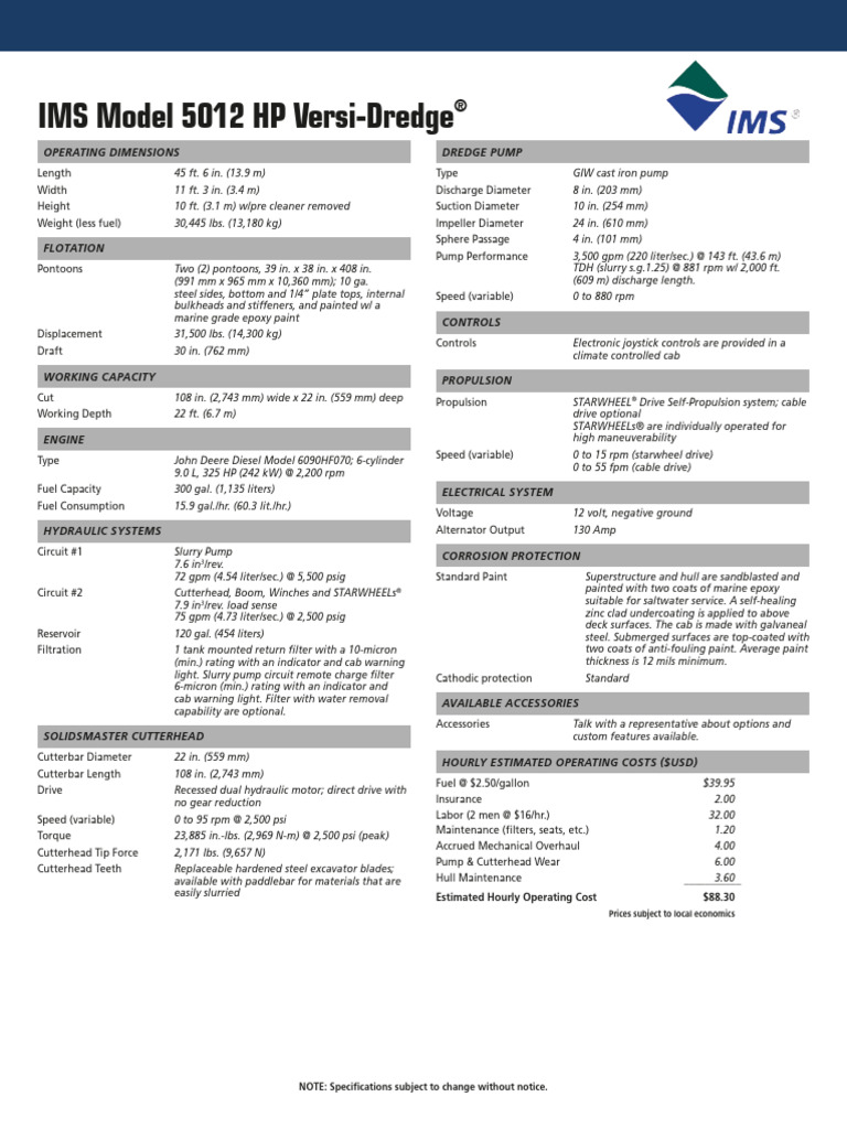 Model-5012-HP-Specifications 242KW | PDF | Dredging | Pump