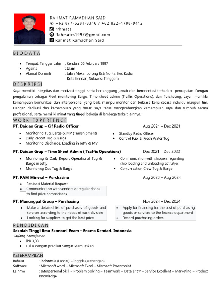 CV Rahmat Ramadhan Said | PDF