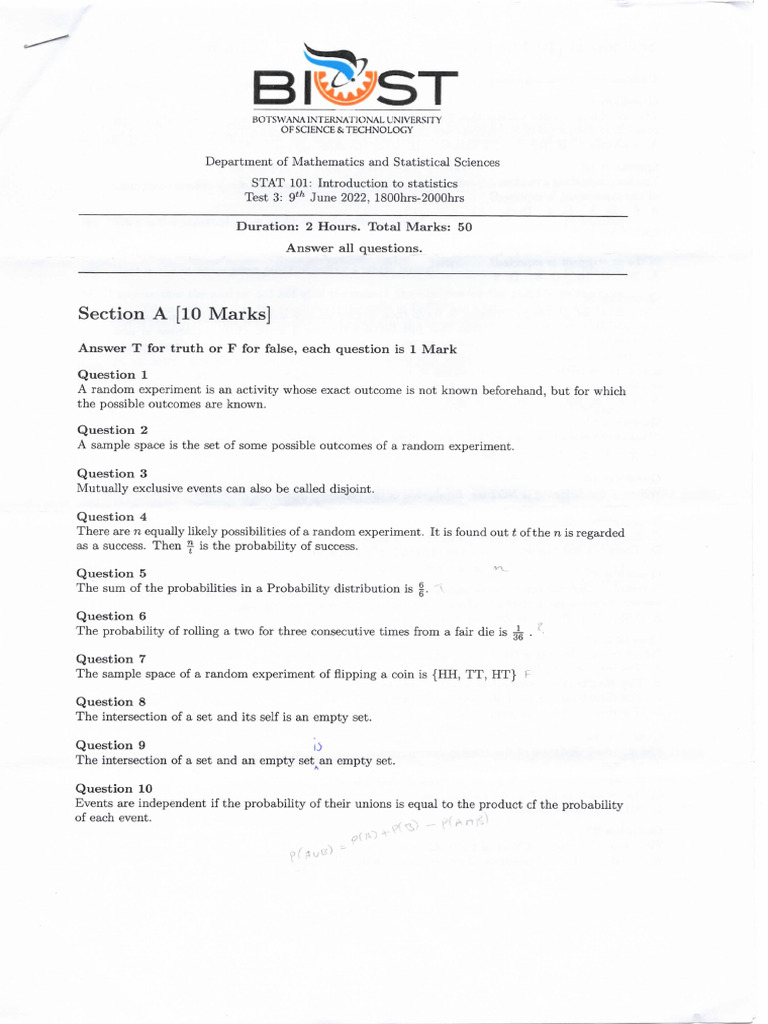 STAT 101 - Test 3 | PDF