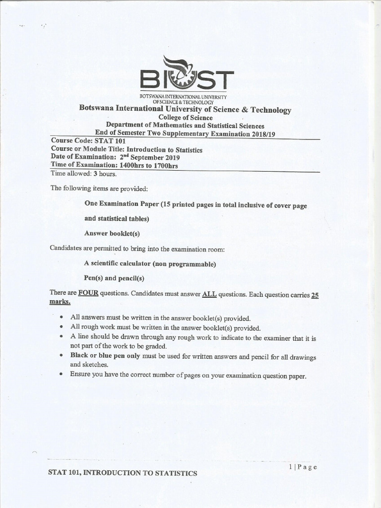Stat 101 2019 Supp Exam | PDF