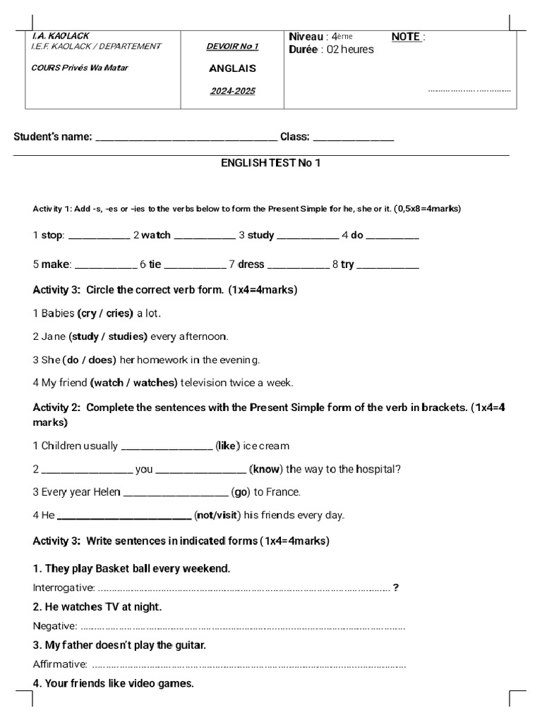 Devoir 1 4e A - Phoenix | PDF