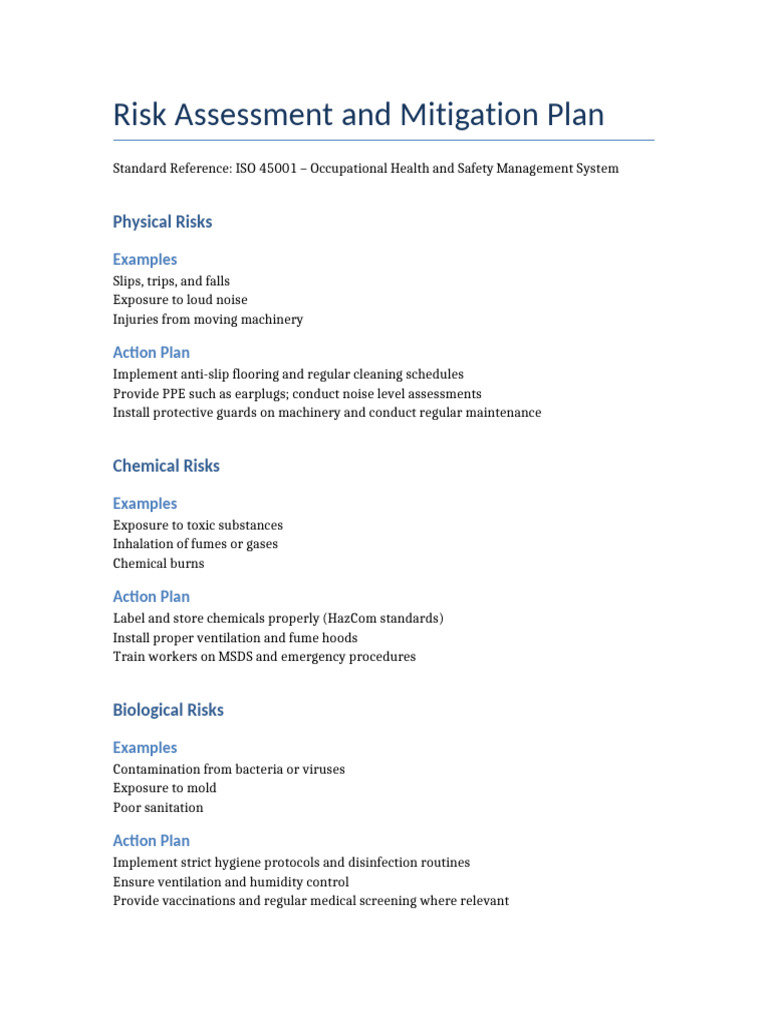 Risk_Assessment_and_Mitigation_Plan | PDF | Labor Relations | Workplace