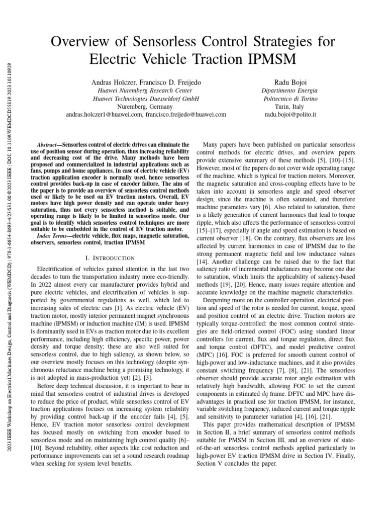 Overview of Sensorless Control Strategies For Electric Vehicle Traction IPMSM | PDF | Inductance ...