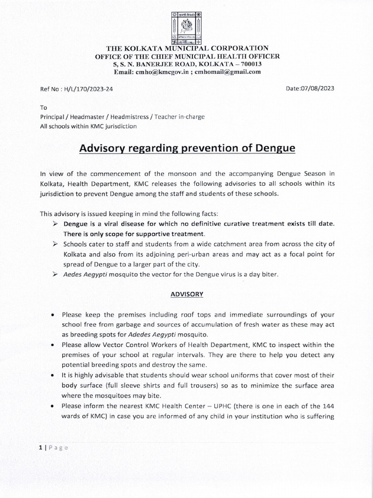 Advisory Dengue 07-08-2023 | PDF