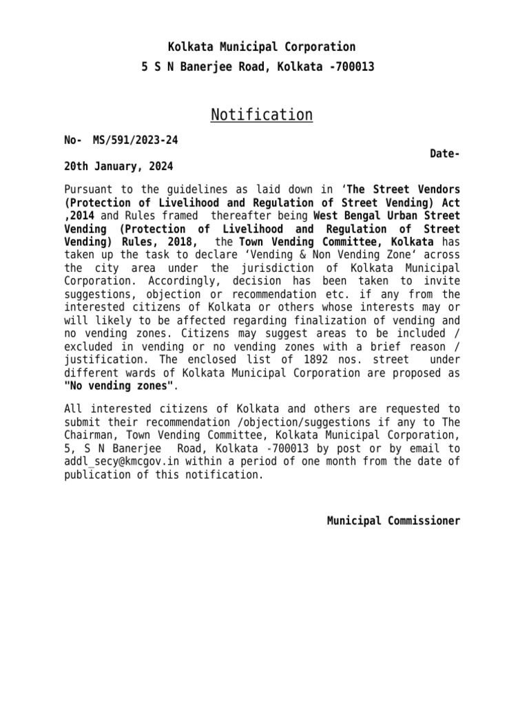 Street No Vending Zone 22 01 2024 | PDF | Kolkata | Bengal