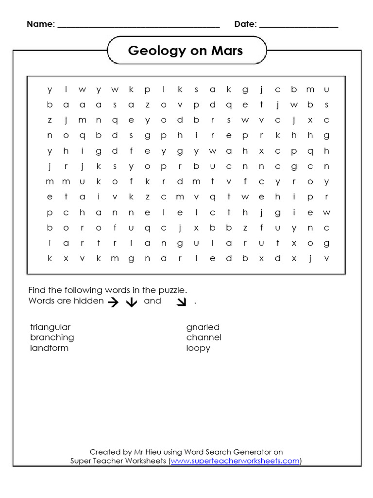 Super Teacher Worksheets Geology On Mars | PDF | Word Search | Puzzles