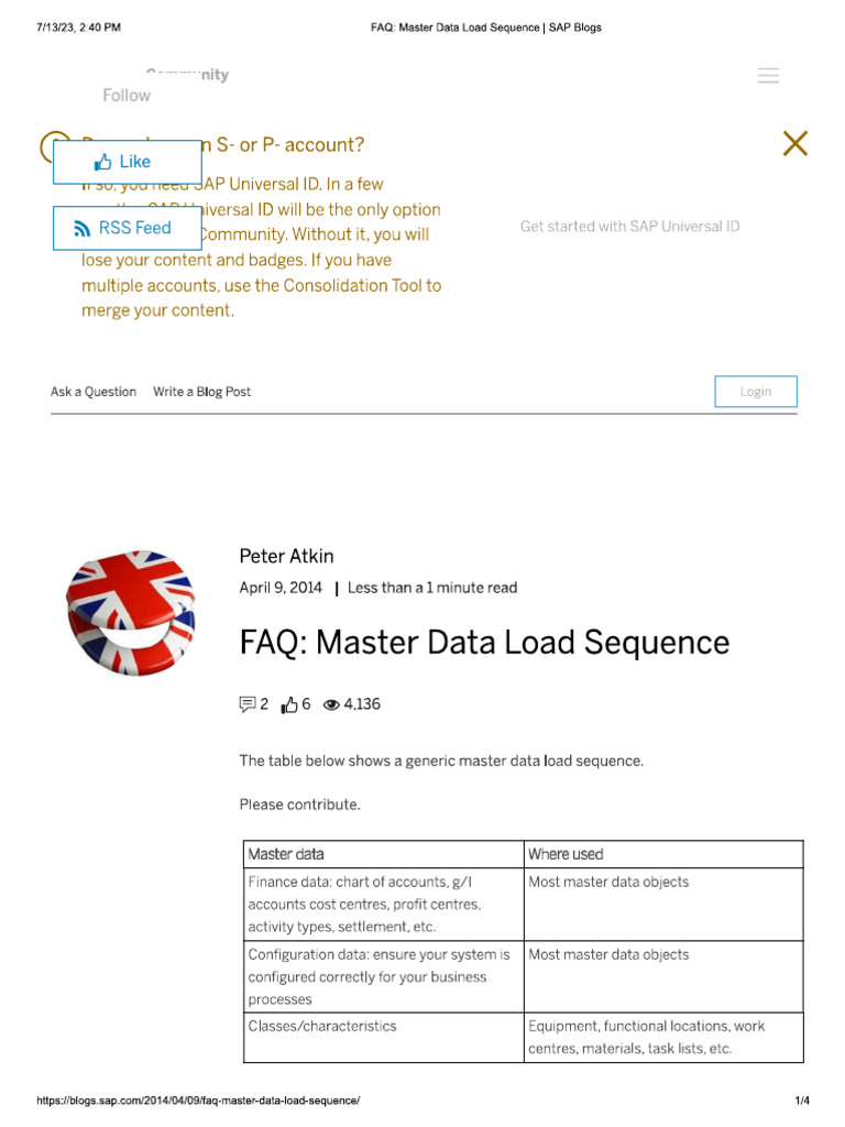 Master Data Load Sequence | PDF