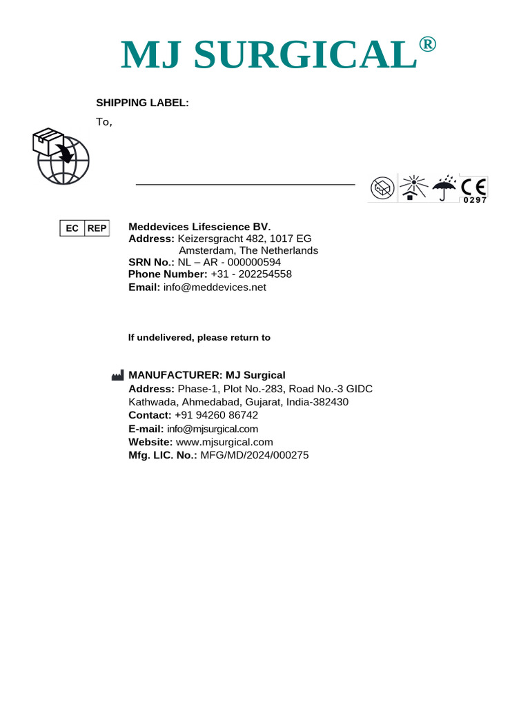 MJ Surgical Ahmedabad Shipping Details | PDF