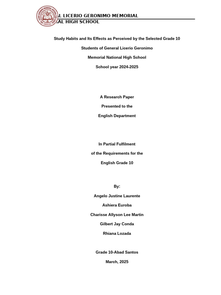 Study Habits and Its Effects As Perceived by The Selected Grade 10 2 | PDF | Survey Methodology ...