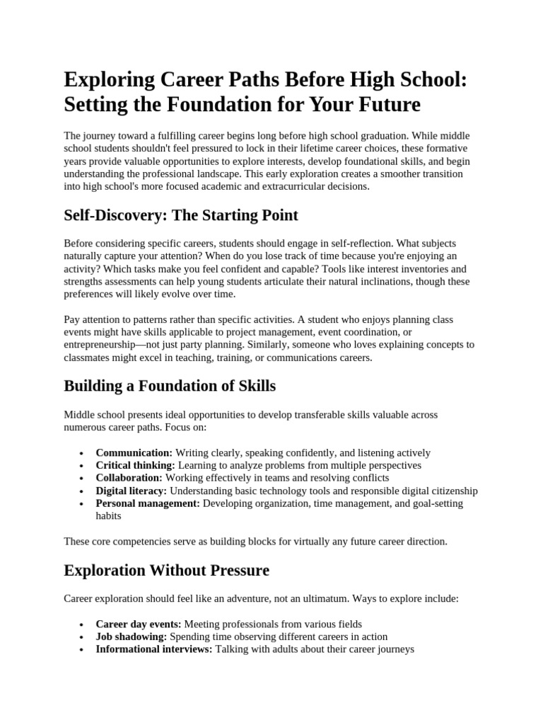 Exploring Career Paths Before High School | PDF | Science | Human ...