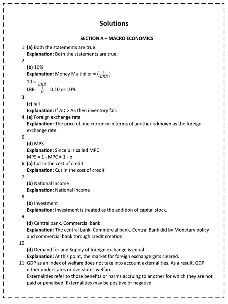 Economics Class Xii Sample Paper 01 Answers | PDF