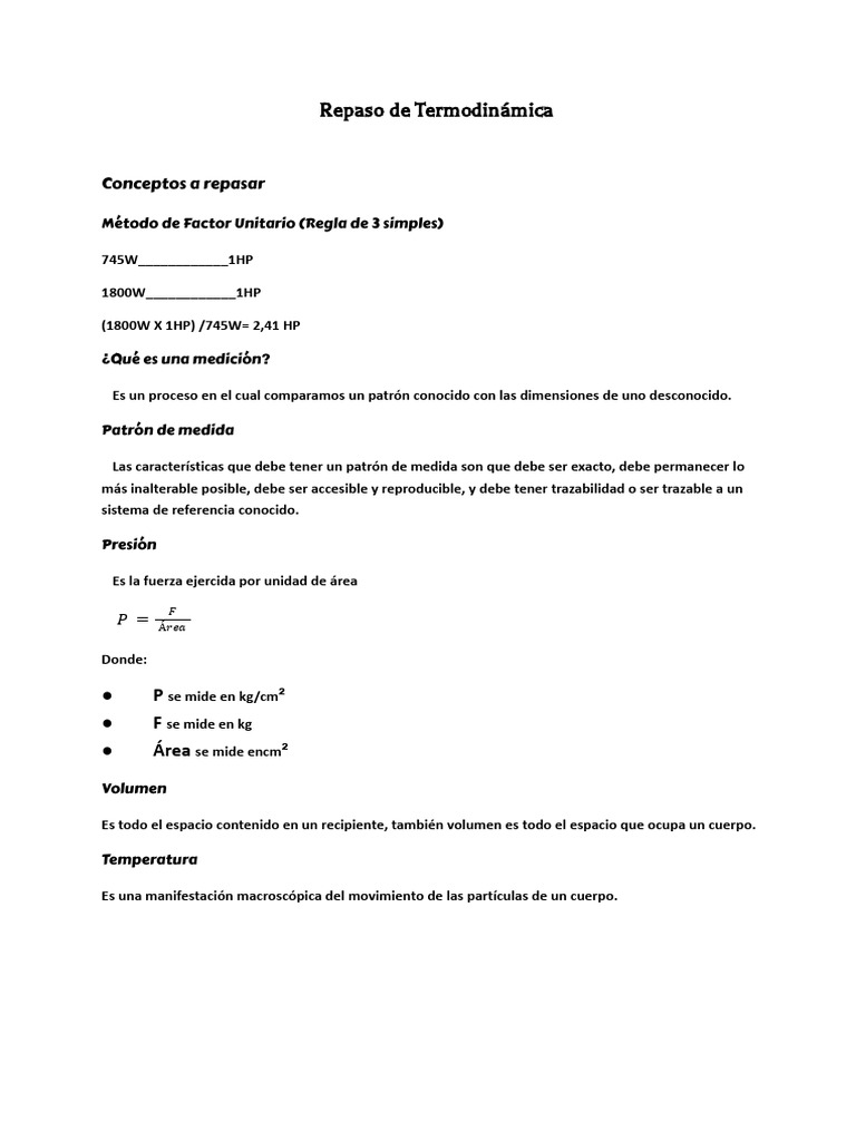 Repaso de Termodinámica.docx (2) | PDF | Gases | Temperatura
