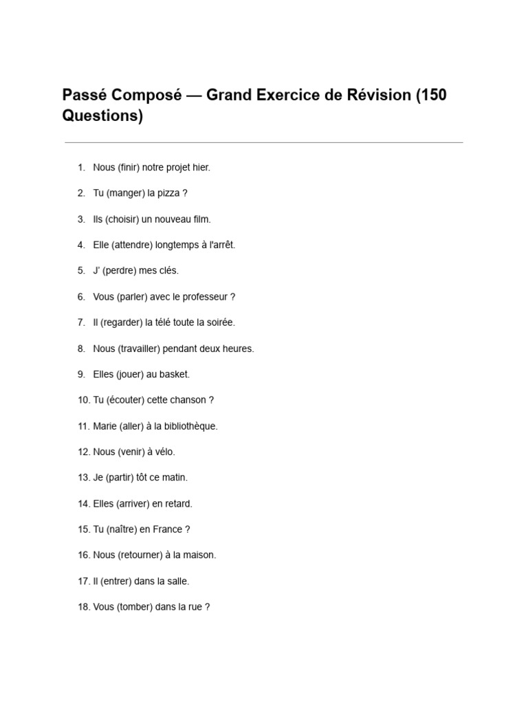 Révision du Passé Composé | PDF