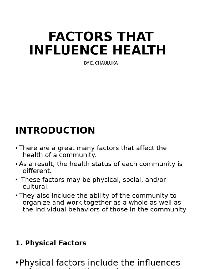 Factors Influencing Community Health | PDF | Socioeconomic Status | Poverty