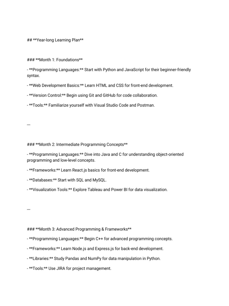 Year-long Tech Skills Learning Plan | PDF | Web Development | Cloud Computing