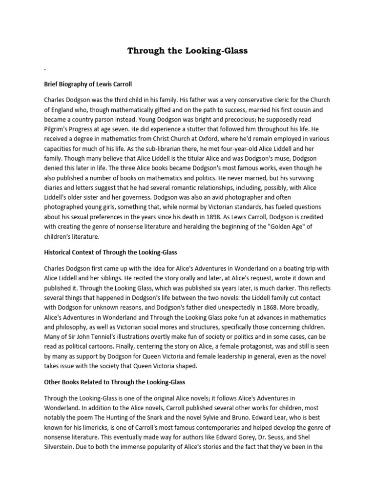 Through the Looking-Glass Overview | PDF | Lewis Carroll | Through The ...