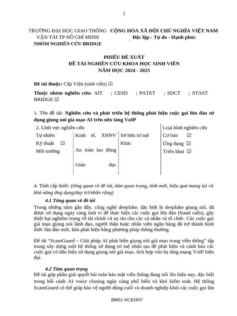 Phiếu Đề Xuất Đăng Ký Đề Tài NCKH | PDF
