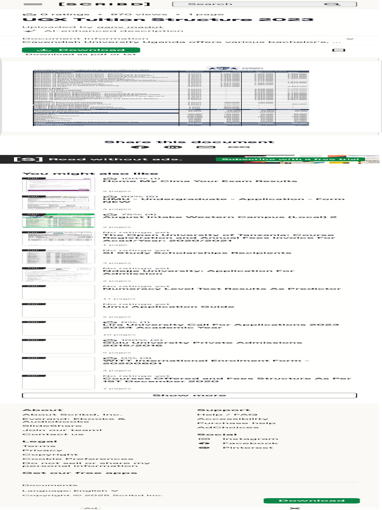 UGX Tuition Structure 2023 PDF Bachelor's Degree Diploma | PDF | Scribd | Educational Stages