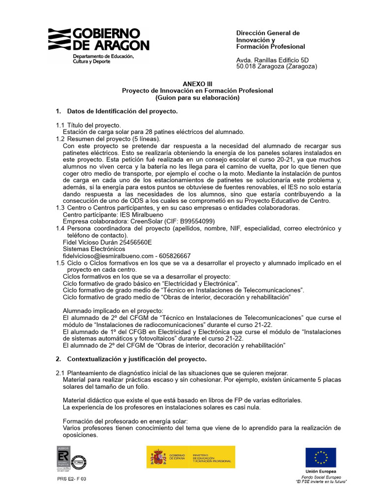 Anexo III (1, 2 y 3) Estación de Carga Solar para 28 Patines Eléctricos Del Alumnado. | PDF ...