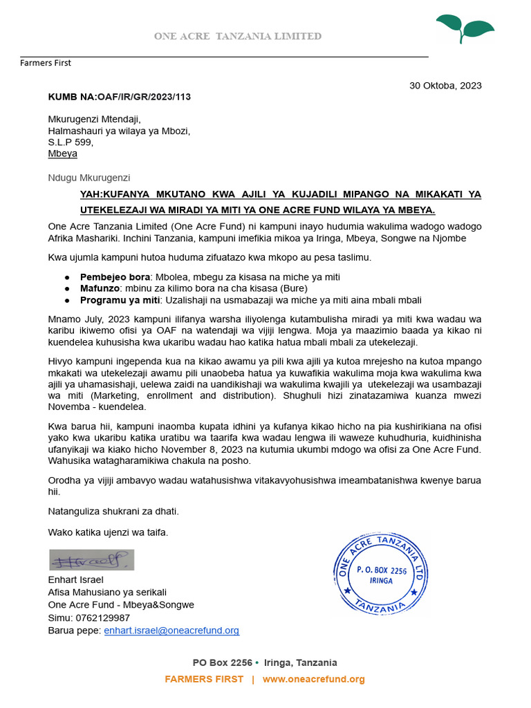 AGF Stakeholders Meeting Letter - Mbeya Rural | PDF