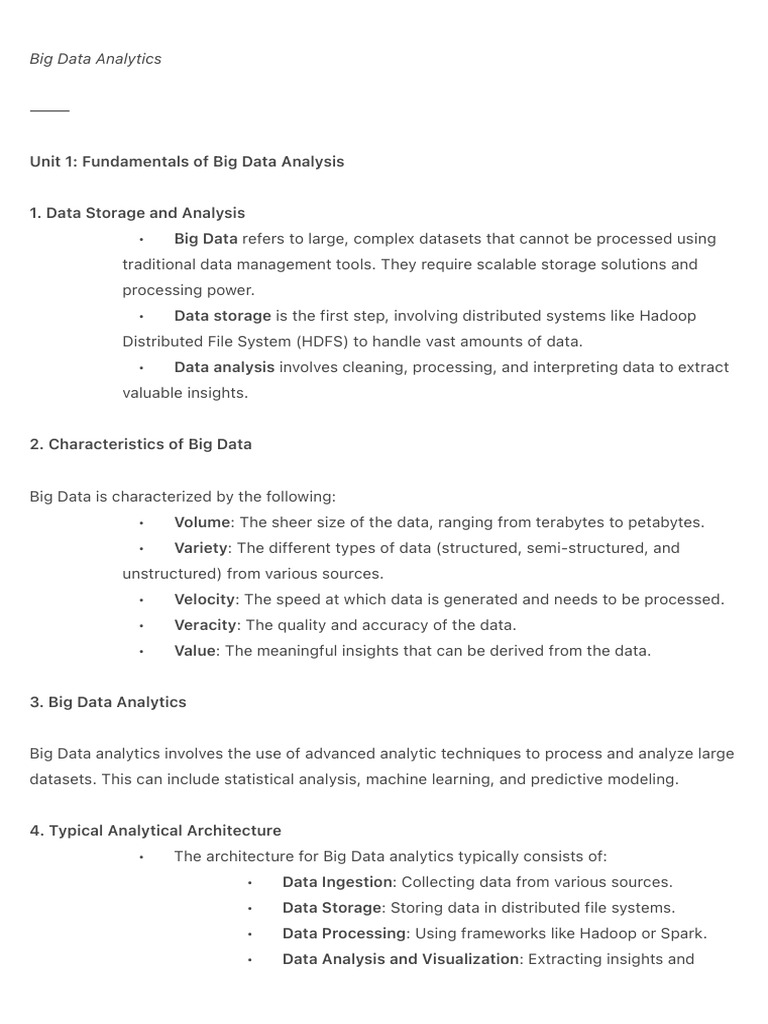 Big Data Analytics Unit Wise Short Note | PDF | Apache Hadoop | Apache Spark