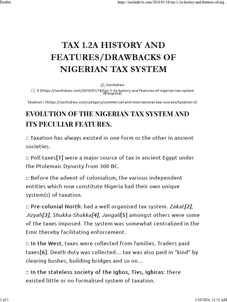 Tax 1.2a History and Features_drawbacks of Nigerian Tax System ...