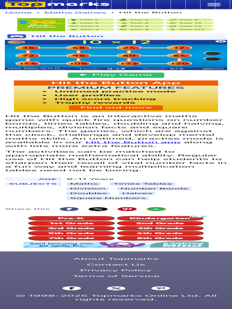 Hit The Button - Quick Fire Maths Practise For 6-11 Year Olds | PDF