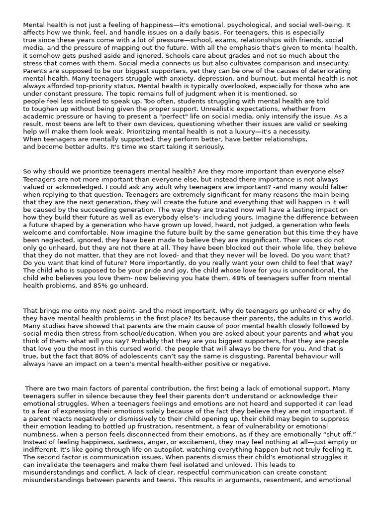 English Spoken Language Speech | PDF | Adolescence | Mental Health