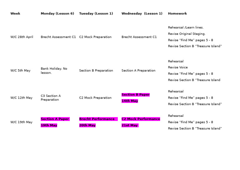 DRAMA TIMETABLE | PDF