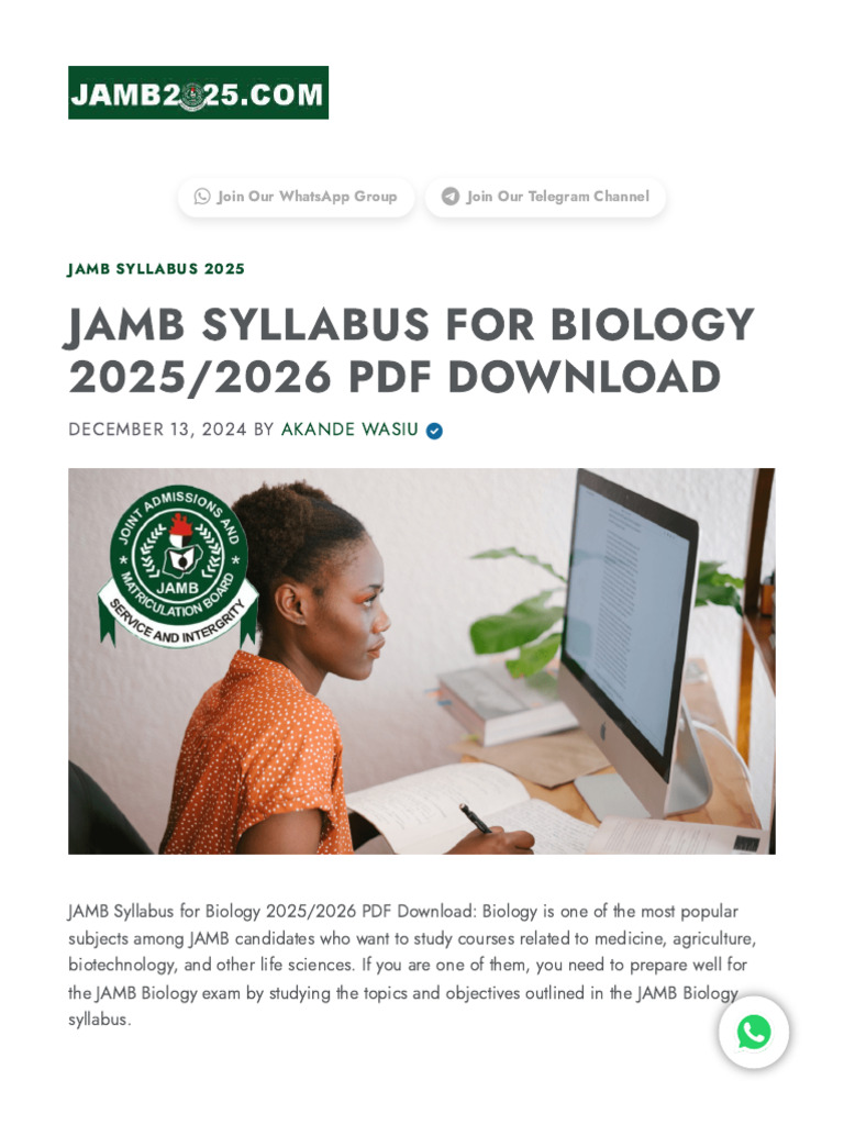 JAMB Biology Syllabus 2025/2026 PDF | PDF | Circulatory System ...