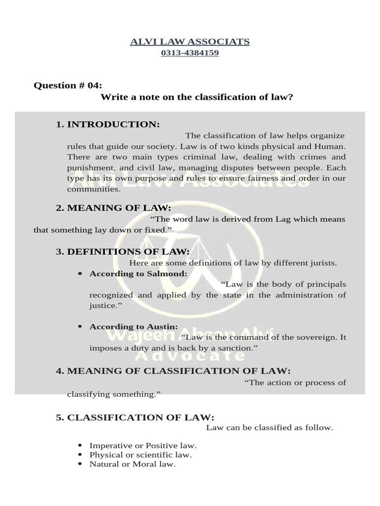 Introduction To Philosophy of Law Question No 04. Write A Note On ...