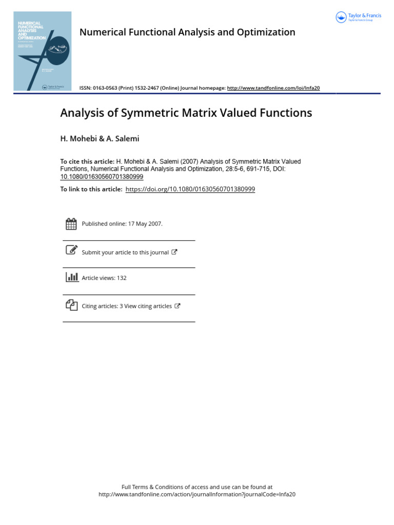 Analysis of Symmetric Matrix Valued Functions | PDF | Matrix (Mathematics) | Mathematics