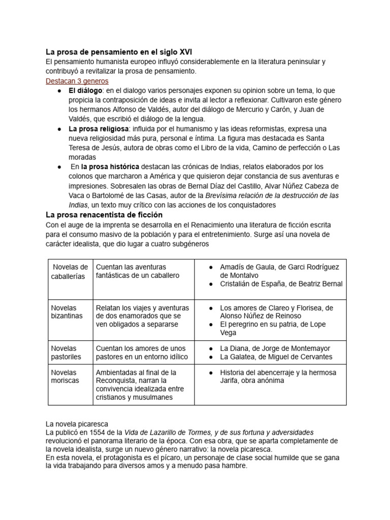 Prosa de pensamiento en el siglo XVI | PDF | Novelas | Prosa