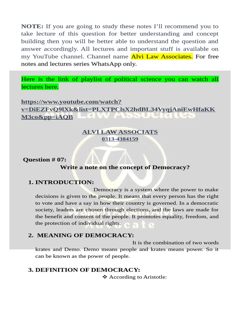 Political Science Question No 07 What Is Democracy. What Are The Chracteristics of Democracy ...