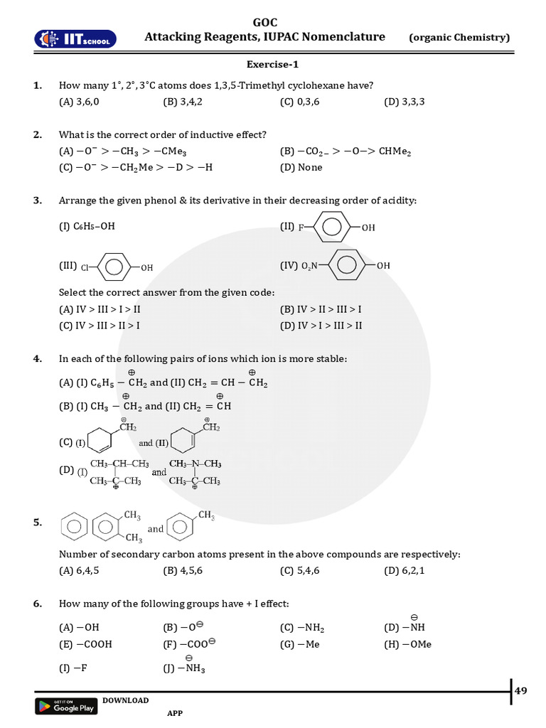 Sheet - 01 - GOC, Attacking Reagents, IUPAC Nomenclature | PDF | Methyl Group | International ...