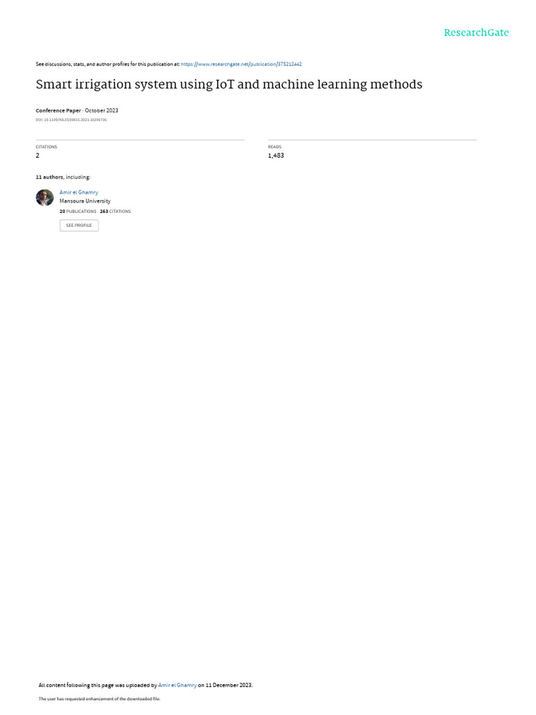 Smart Irrigation System Using IoT and Machine Learning Methods-1 | PDF ...