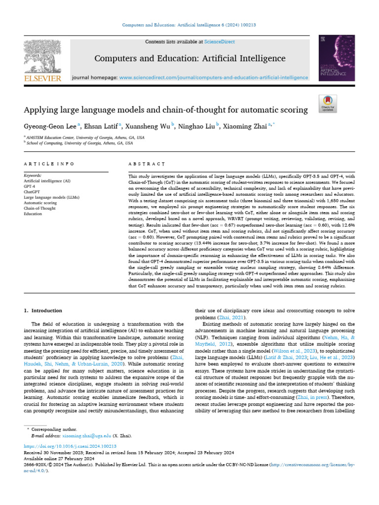 Applying Large Language Models and Chain of 2024 Computers and Education Ar | PDF | Artificial ...