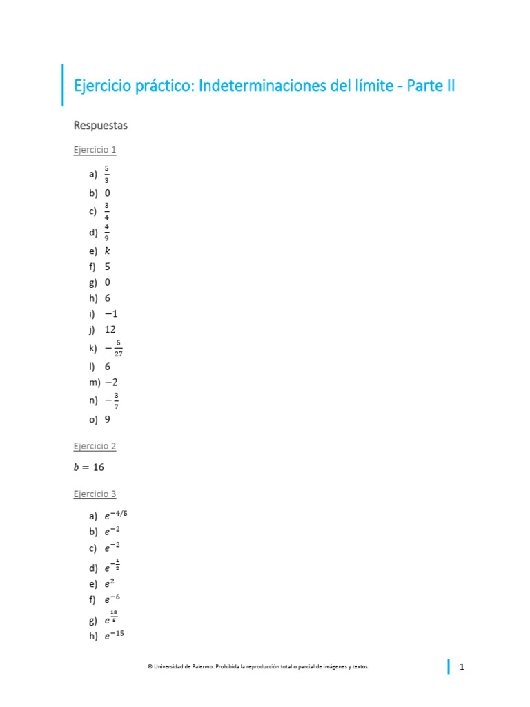 6 - Ejercicio Práctico - Indeterminaciones Del Límite - Respuestas | PDF