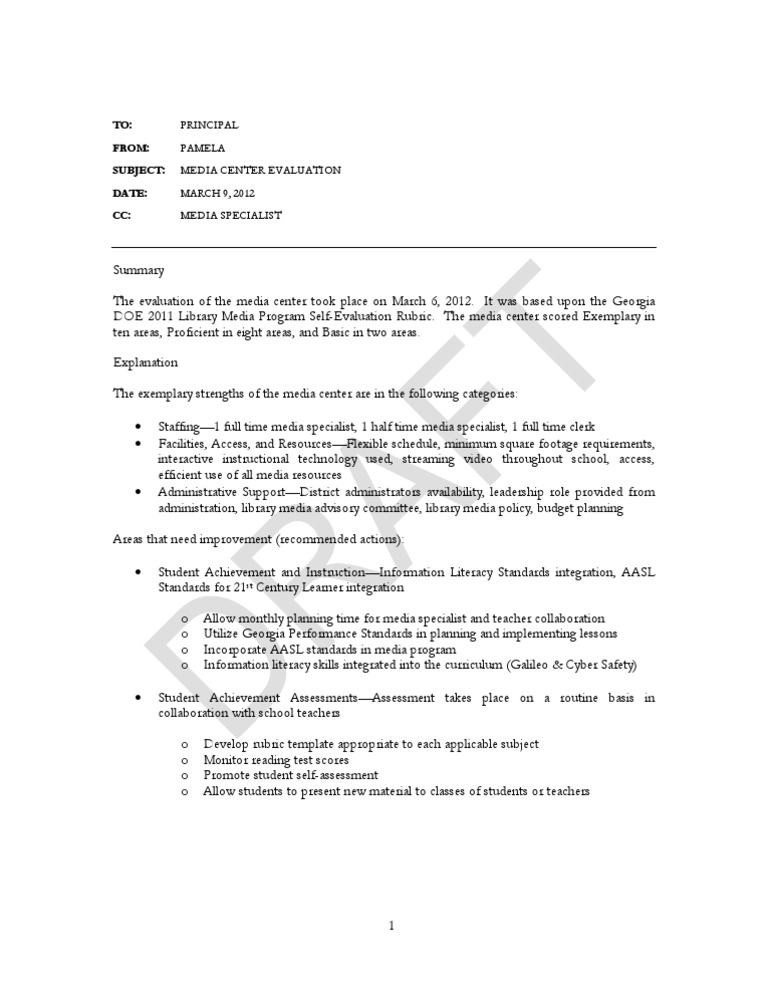 Library Media Program Evaluation Memo | PDF