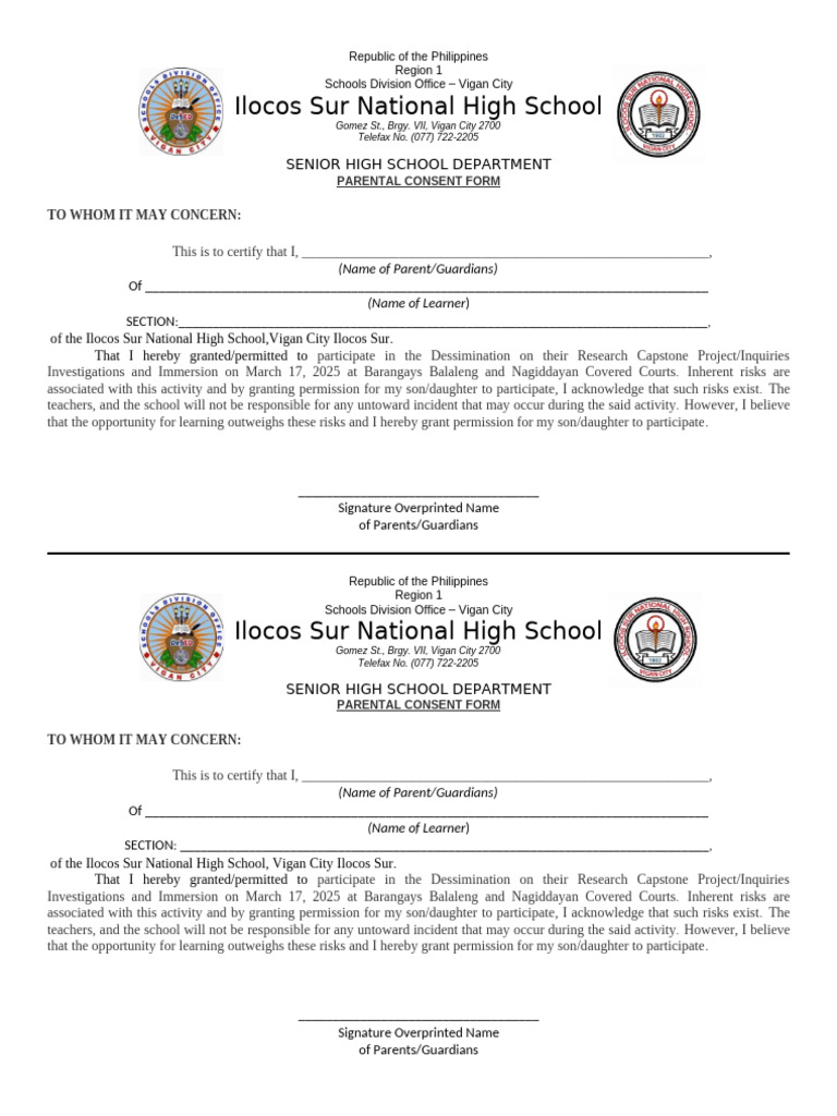 PARENTS CONSENT Practice Field Demo.2025 | PDF